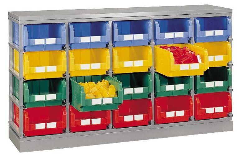 Rack de rangement 20 postes avec bacs plastique 28 litres | Prix & Devis